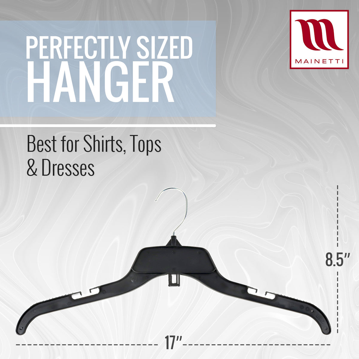 Mainetti 484, 17" NEW Black Plastic, Shirt Top Dress Hangers, with tur ...
