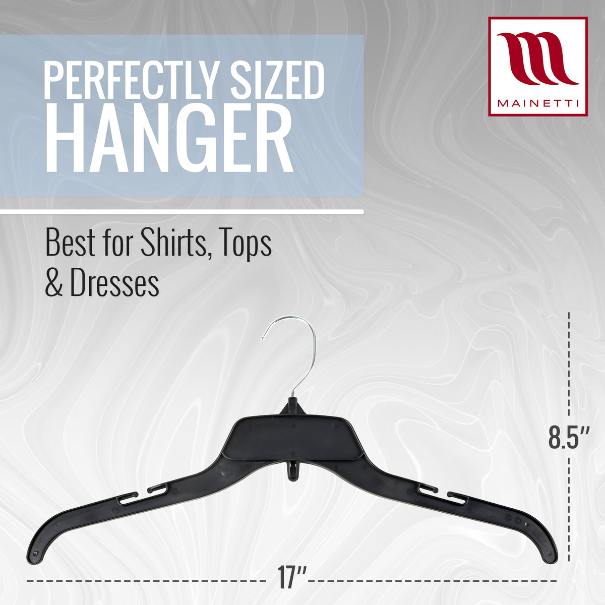 Mainetti 484 17" REUSE Black Plastic, Shirt Top Dress Hangers, with tu ...