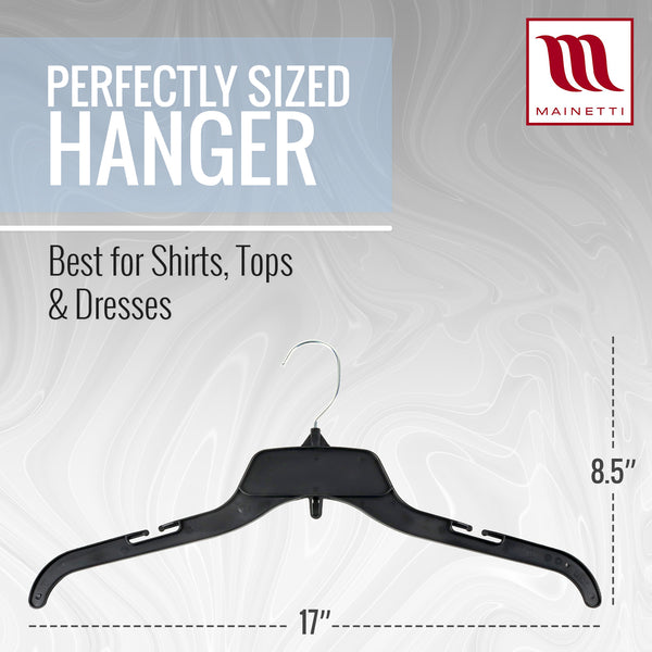 Mainetti 484 17" REUSE Black Plastic, Shirt Top Dress Hangers, with tu ...