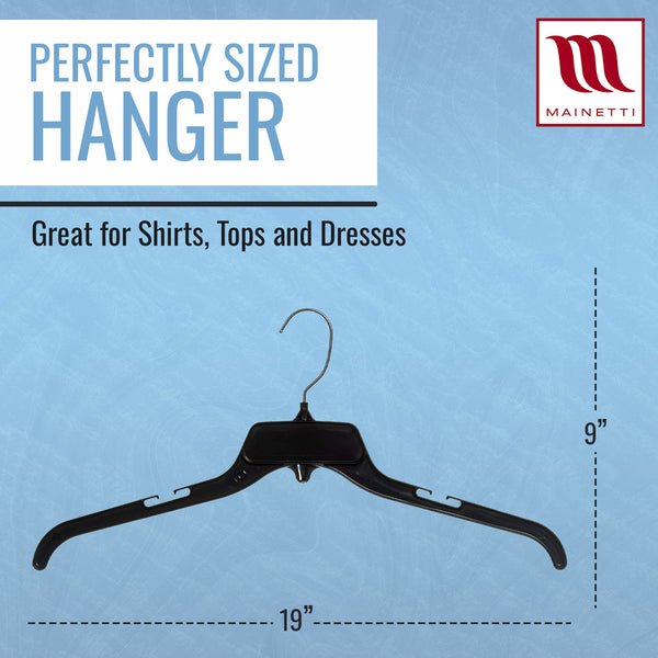 Mainetti 479CG, New 19" Black Plastic, Shirt Top Dress Hangers, with m ...